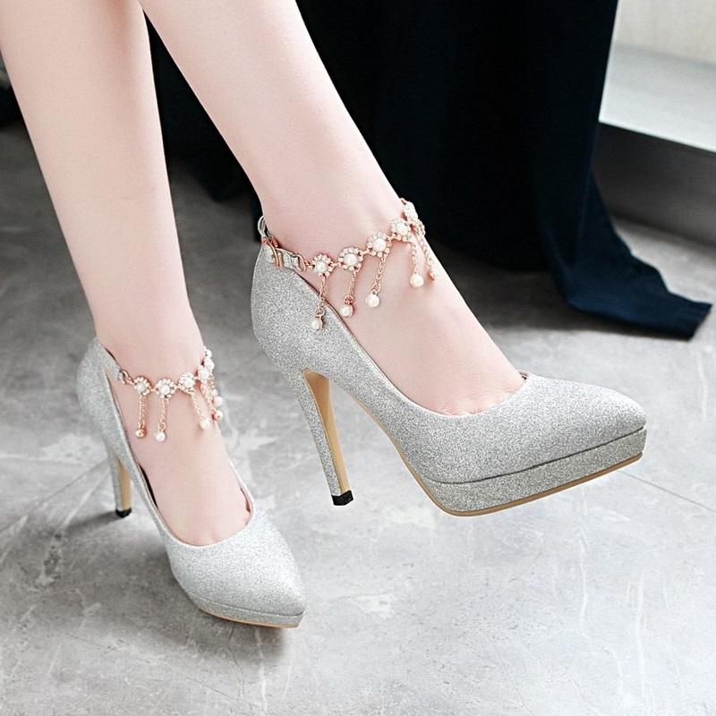 Smart High Heel Ankle Strap String Bead Pump Shoes – Verkadi