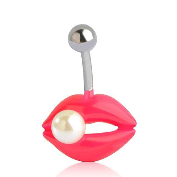 Red Lip Pearl Navel Piercing Belly Button Ring – Verkadi