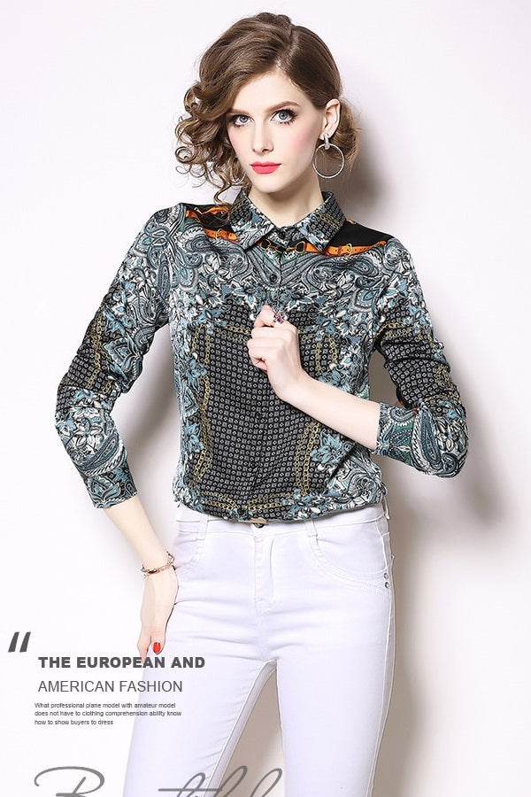 Smart Long Sleeve Printed Runway Women Shirt Blouse Top Sold Out