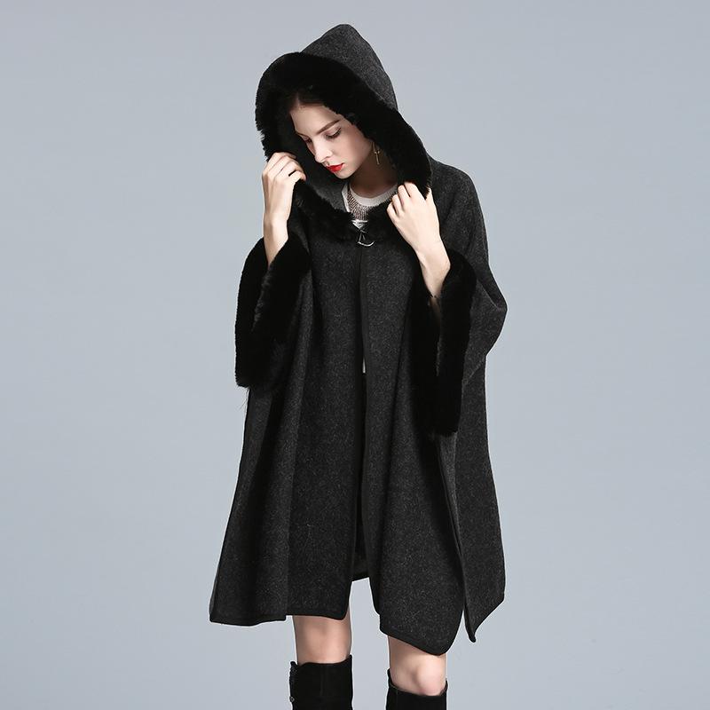Elegant Faux Rabbit Fur Hooded Knitted Coat Cardigan