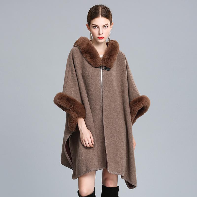 Elegant Faux Rabbit Fur Hooded Knitted Coat Cardigan