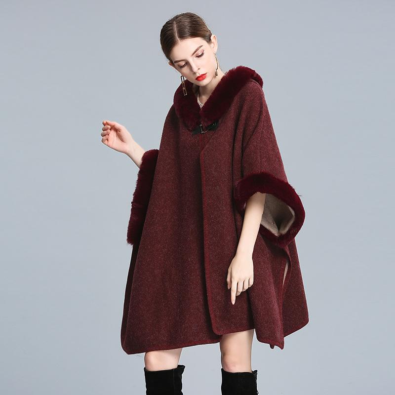 Elegant Faux Rabbit Fur Hooded Knitted Coat Cardigan