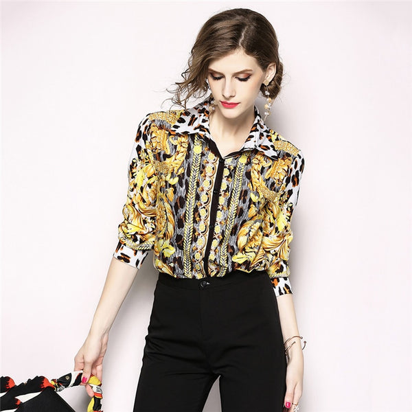 Fashion Runway Long Sleeve Vintage Print Shirt Blouse – Verkadi