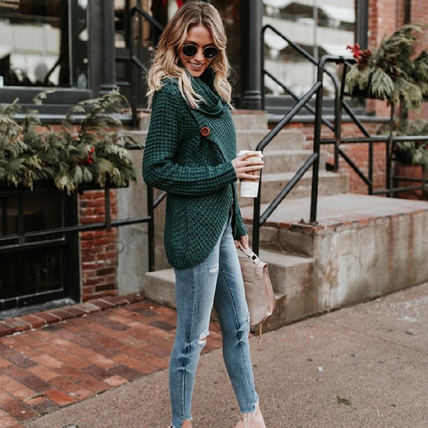 Hot Knitted Long Sleeve Scarf Neck Sweater Cardigan – Verkadi