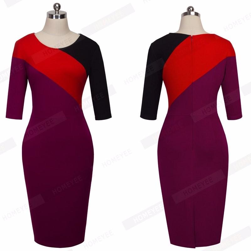 Contrast Color Block Bodycon Fitted Business Dress