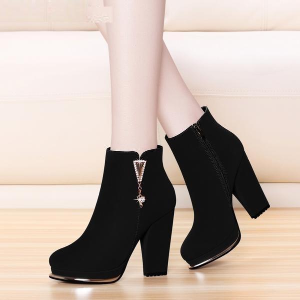 Suede Chelsea High Heel Mid Calf Boots Shoes