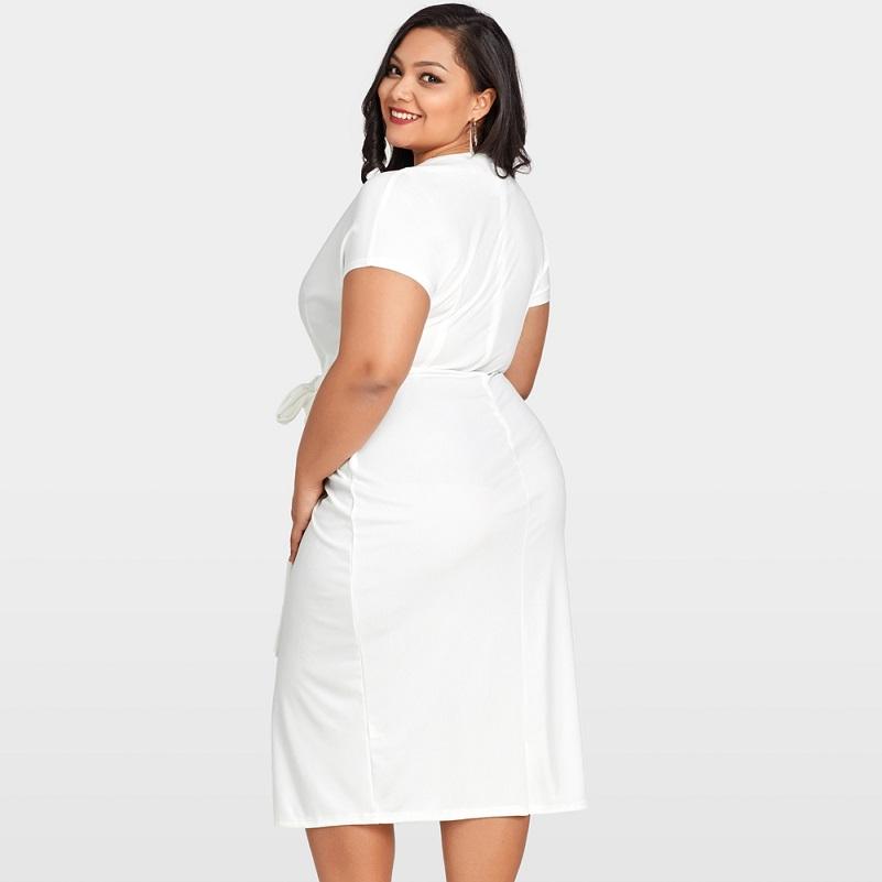 Sexy Cross Over Tie Waist Short Sleeve Midi Plus Size Dress – Verkadi