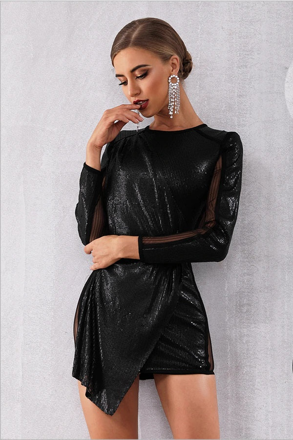 Chic Bodycon Long Sleeve Lace Draped Club Mini Dress – Verkadi