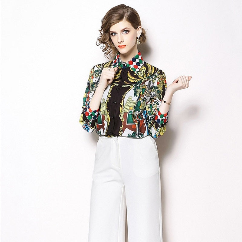 Elegant Luxury Print Long Sleeves Professional Shirt Blouse Top – Verkadi