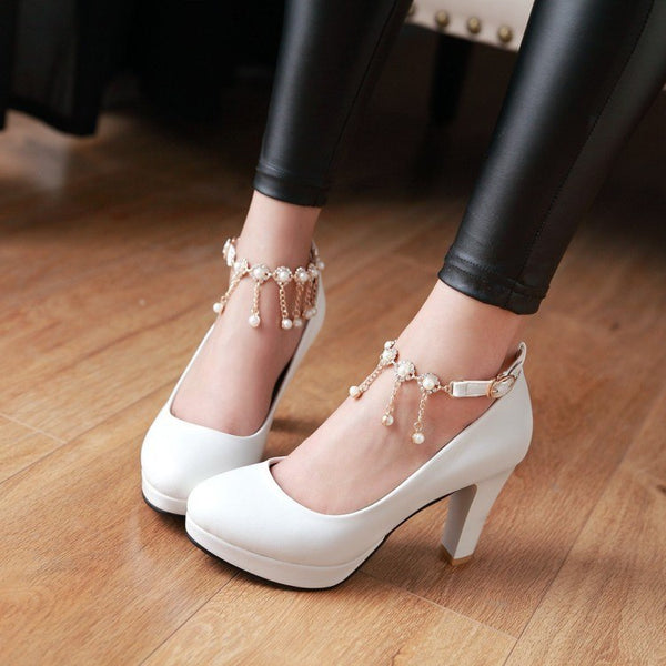 New Classy Platform High Heels Banquet String Bead Pumps Shoes – Verkadi