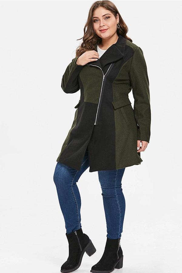 Classy Plus Size Two Tone Winter Patchwork Coat Jacket