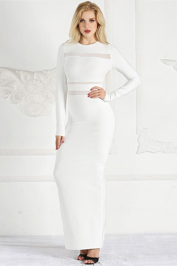 Elegant Long Sleeve Open Slit Mesh Long Maxi Dress – Verkadi