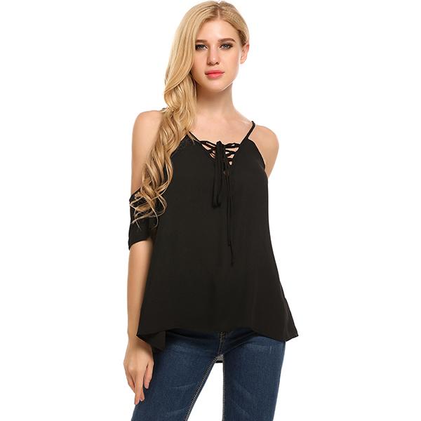 Sexy Casual Lace-Up Spaghetti Strap Blouse Top – Verkadi