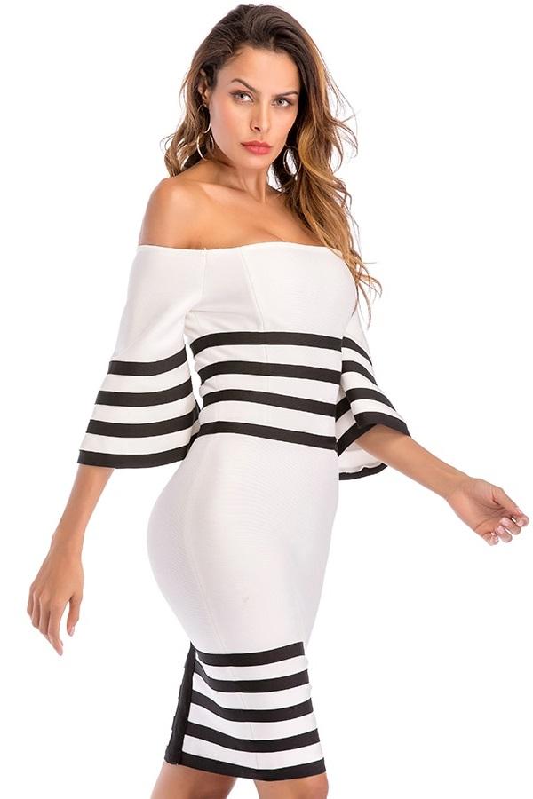 Smart Off Shoulder Bandage Striped Bodycon Dresses – Verkadi