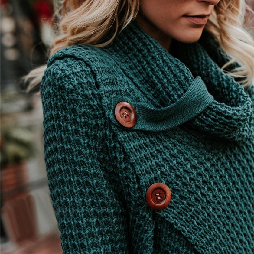 Hot Knitted Long Sleeve Scarf Neck Sweater Cardigan