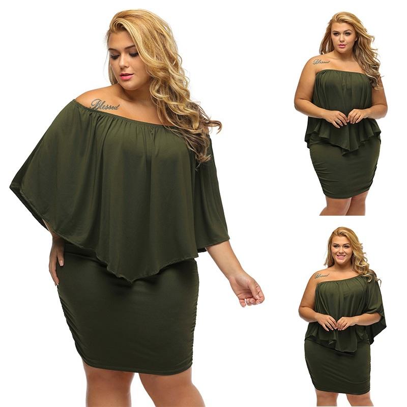 Sexy Off Shoulder Multiple Layered Plus Size Mini Dress
