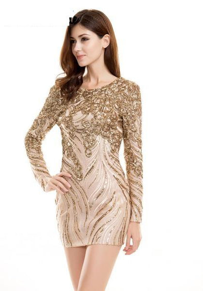 Sexy Gold Sequined Halter Party Clubbing Dress – Verkadi