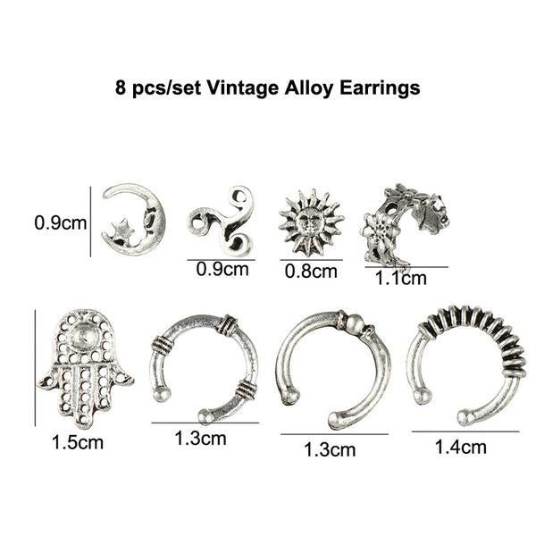 8 Pcs Vintage Sun Moon Star Ear Piercing Set