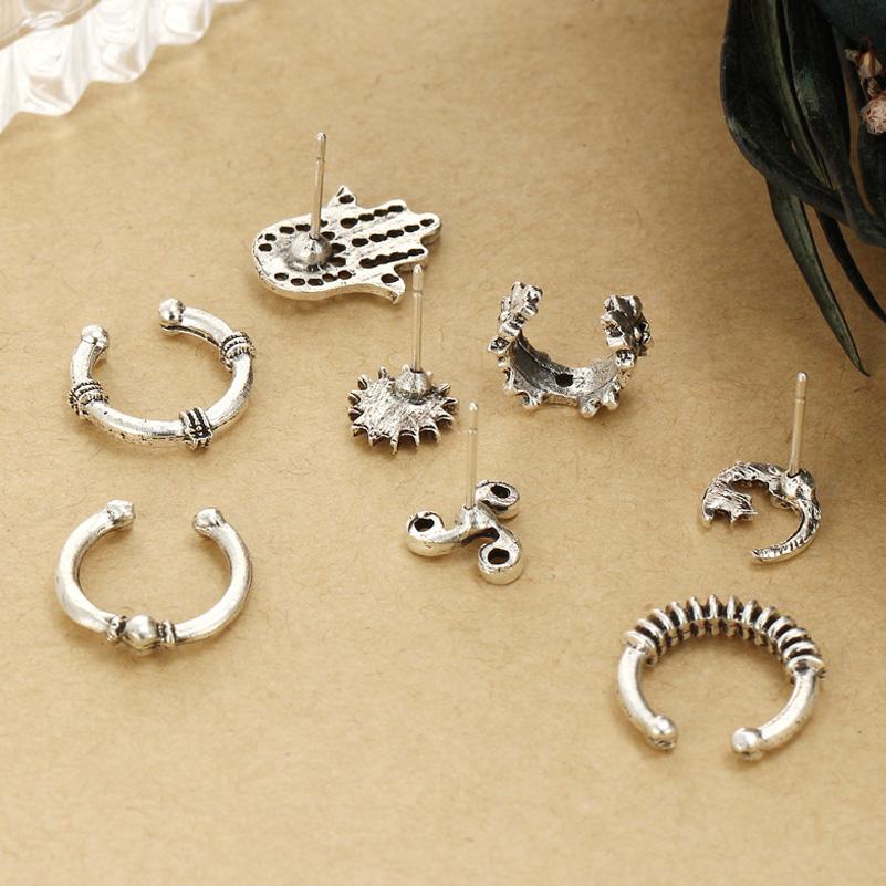 8 Pcs Vintage Sun Moon Star Ear Piercing Set