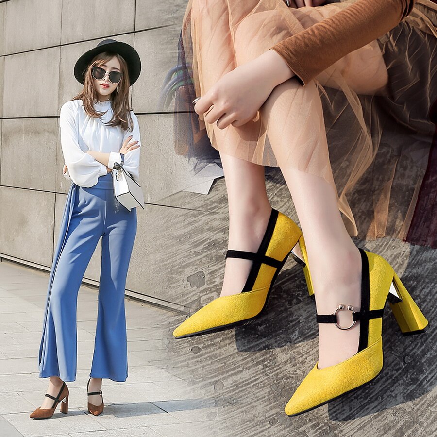 Elegant Pointed Toe High Square Heels Women Pumps – Verkadi