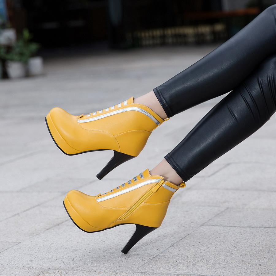 Pointed Toe Zipper High Heels Platform Ankle Boots