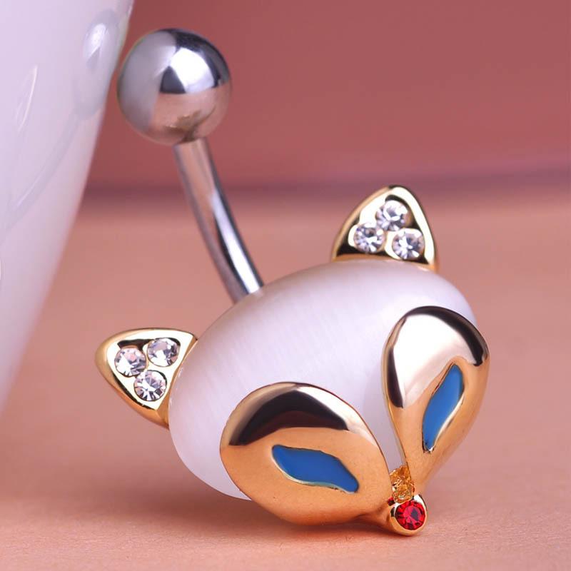 Cute Fox Figure Crystal Navel Piercing Belly Button Ring