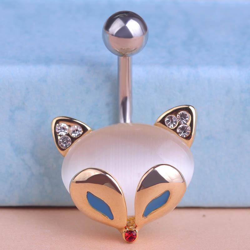 Cute Fox Figure Crystal Navel Piercing Belly Button Ring