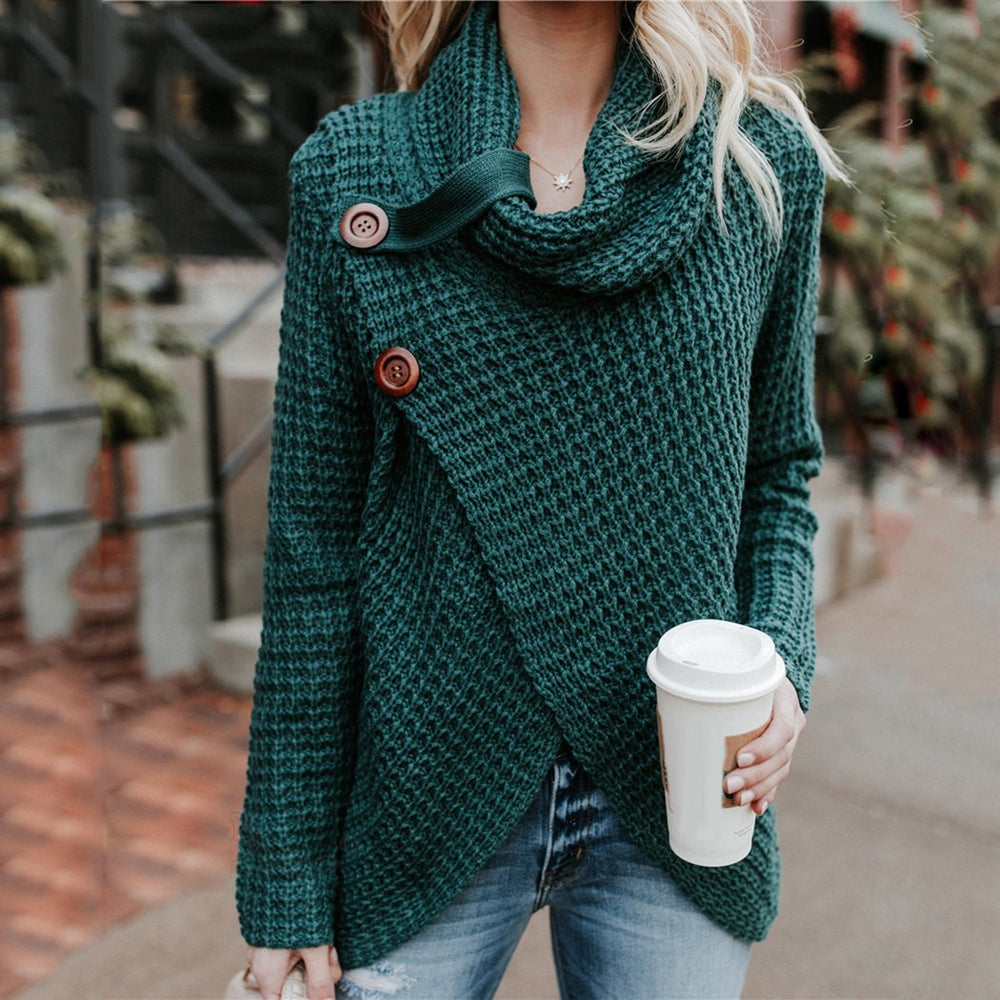 Hot Knitted Long Sleeve Scarf Neck Sweater Cardigan