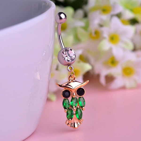 Cute Owl Crystal Dangle Navel Piercing Belly Button Ring – Verkadi