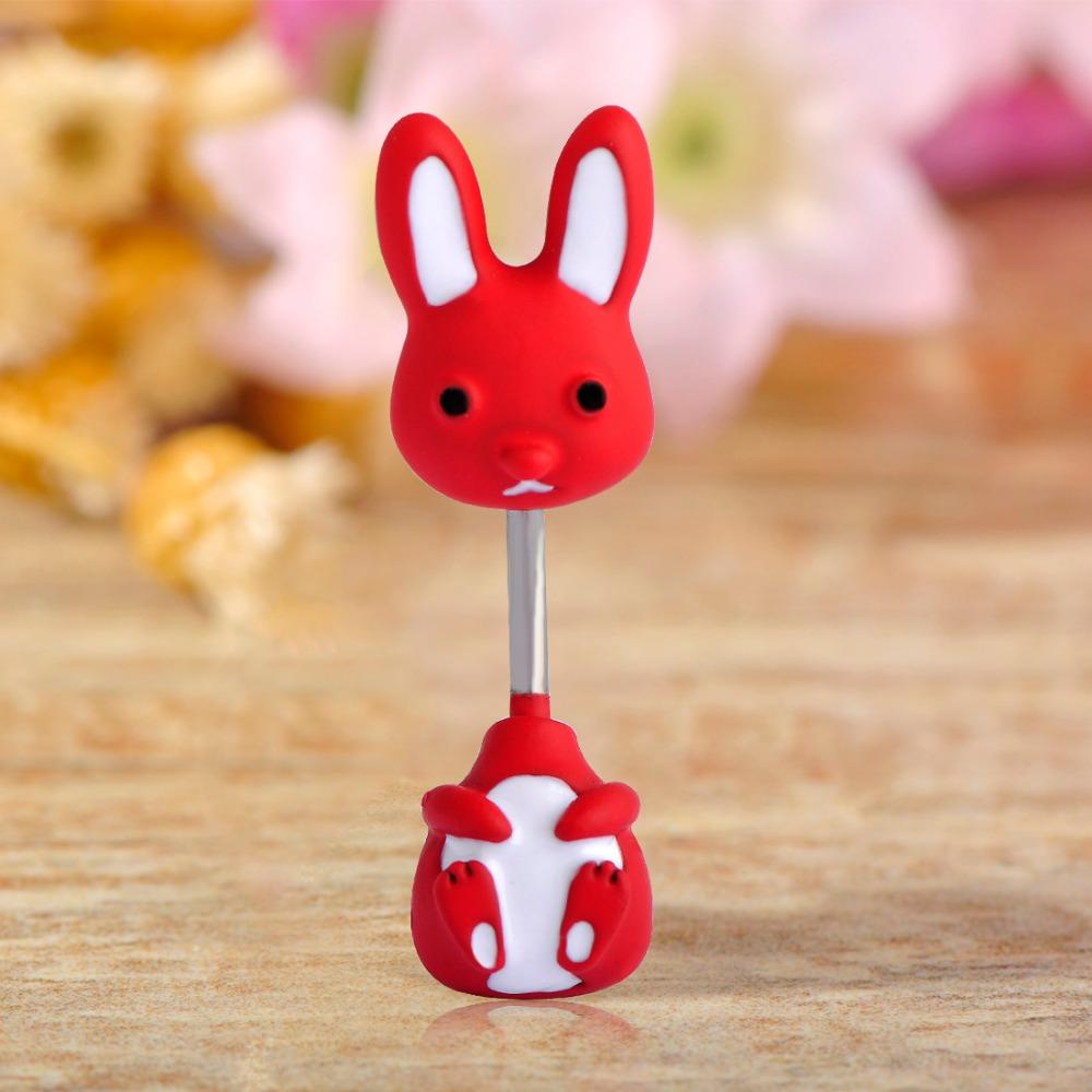 Red Bunny Navel Belly Button Piercing Ring