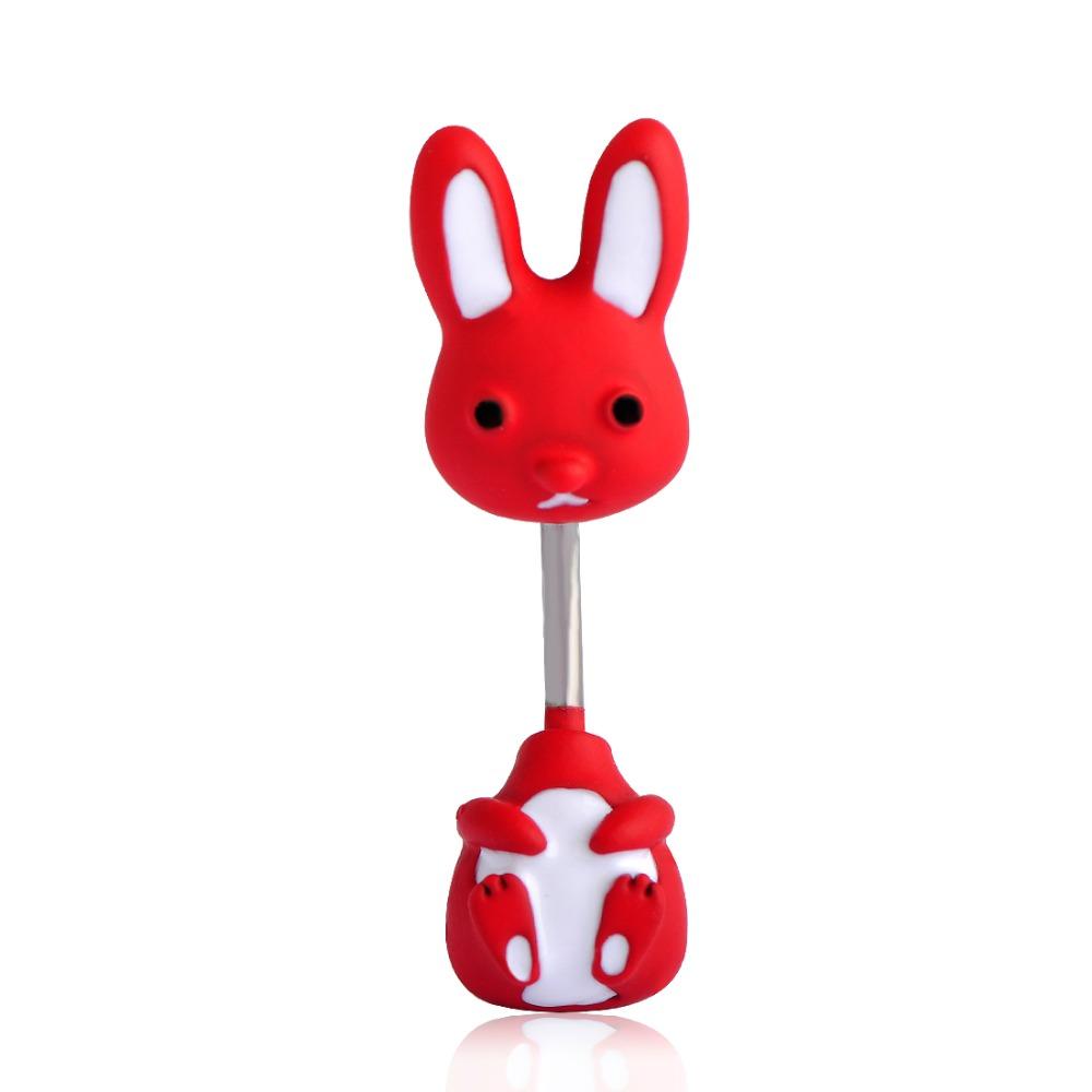 Red Bunny Navel Belly Button Piercing Ring
