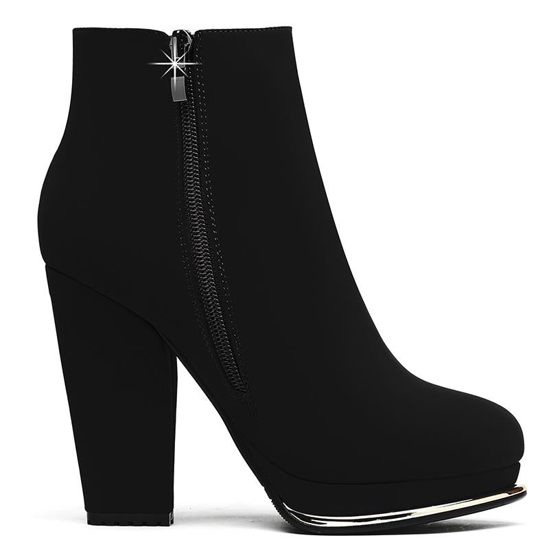 Suede Chelsea High Heel Mid Calf Boots Shoes