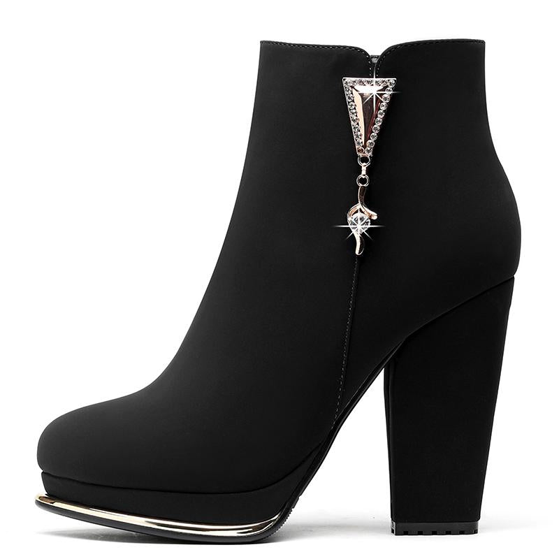 Suede Chelsea High Heel Mid Calf Boots Shoes