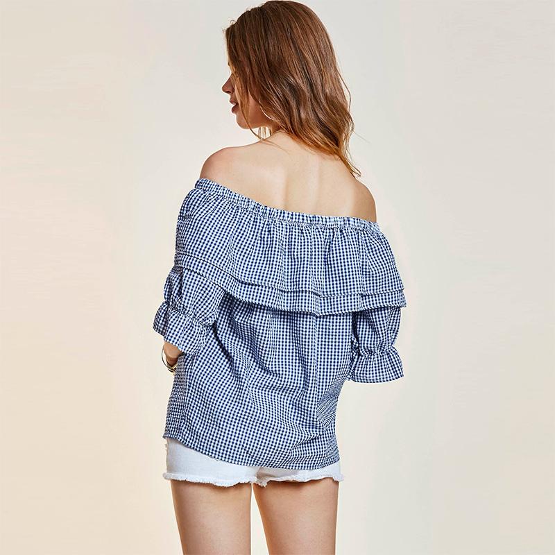 Stripe Slash Neck Fallback Embroidery Top Blouse – Verkadi