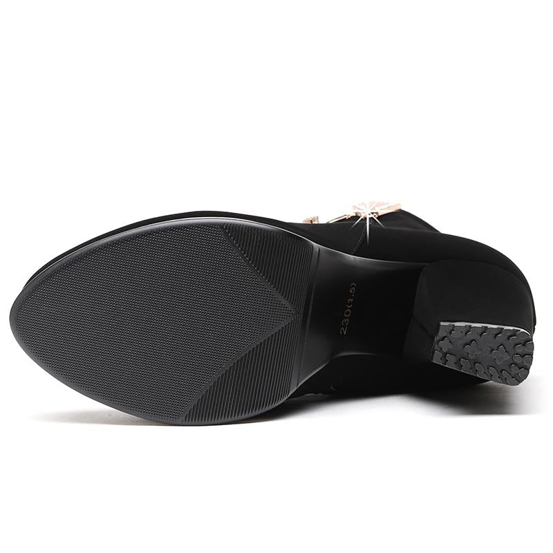 Suede Chelsea High Heel Mid Calf Boots Shoes