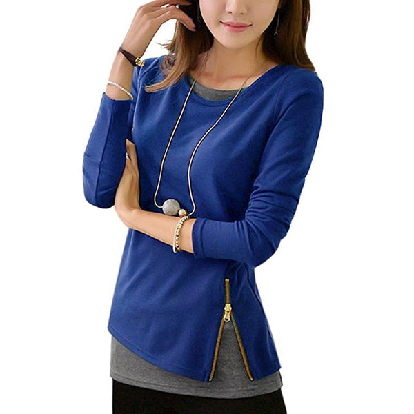 Cool & Casual Long Sleeve Side Zipper Blouse Top – Verkadi