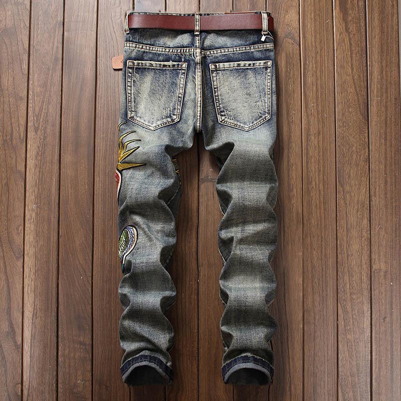 Snake Pattern Holes Patches Embroidered Jeans – Verkadi