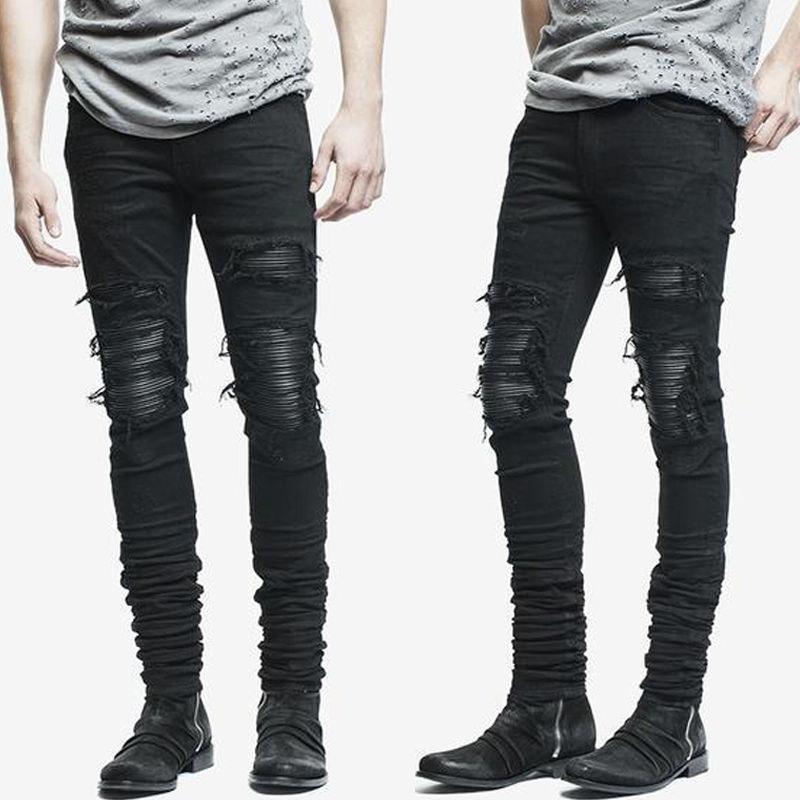 Ripped Skinny Biker Jeans Frayed Slim Fit