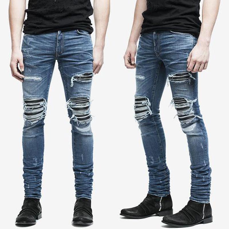 Ripped Skinny Biker Jeans Frayed Slim Fit