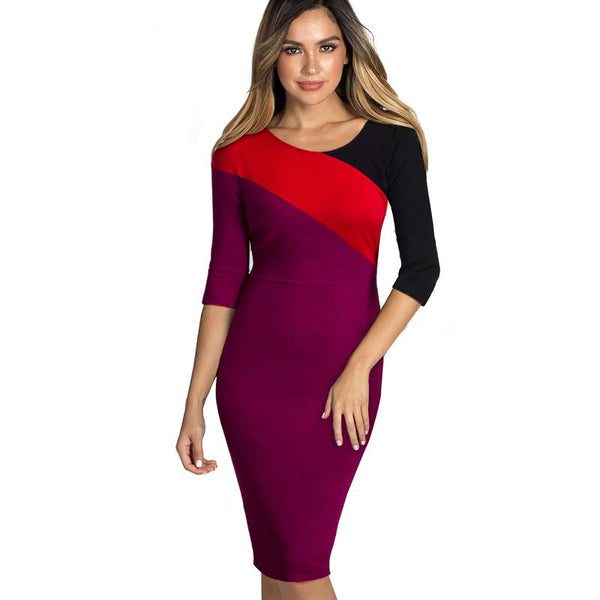Contrast Color Block Bodycon Fitted Business Dress