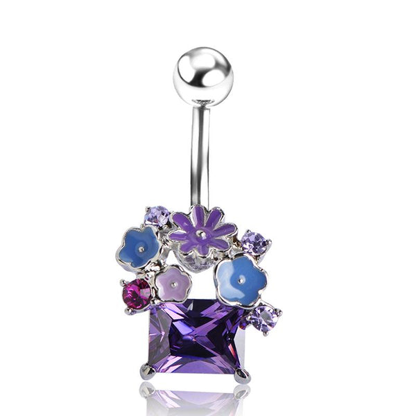 Square-Rhinestone-Navel-Bell-Rings-Enamel-Esmalte-Flower-Pendant-Helix ...