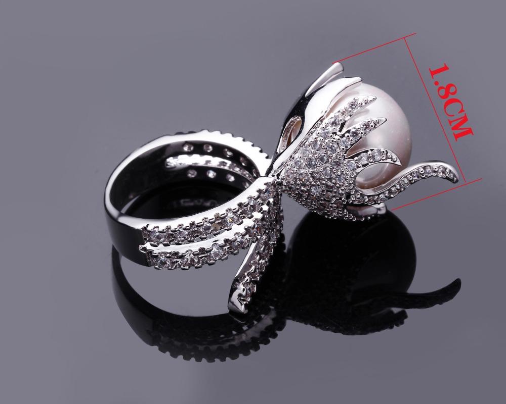 Simulated Pearl Cubic Zircon Prong Ring