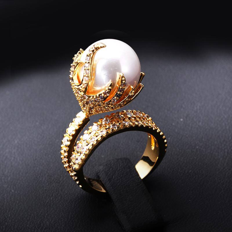 Simulated Pearl Cubic Zircon Prong Ring