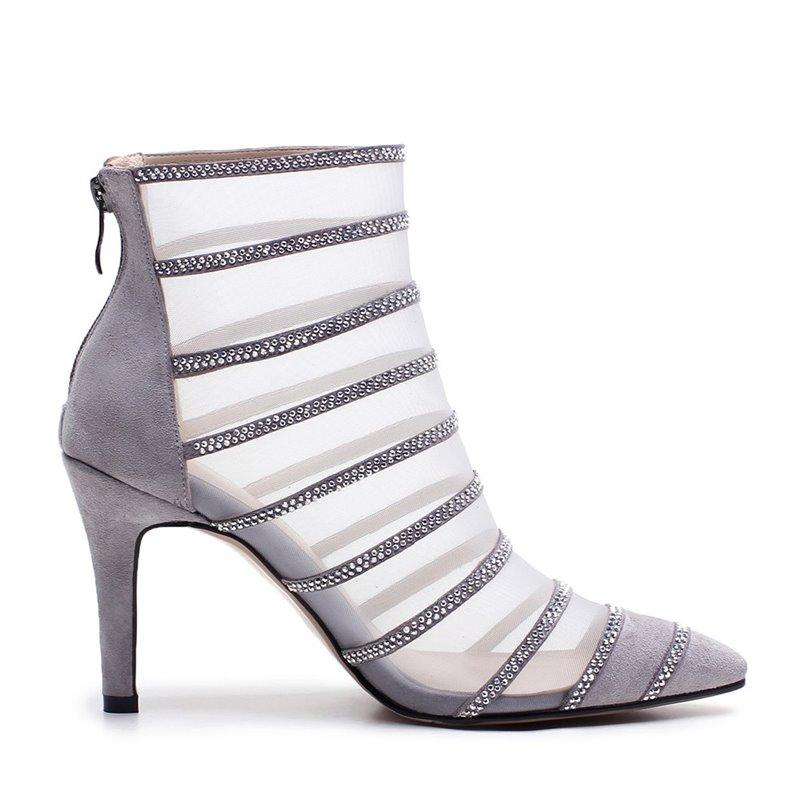 Net Pointed Toe High Heels Rhinestone Pump Shoes
