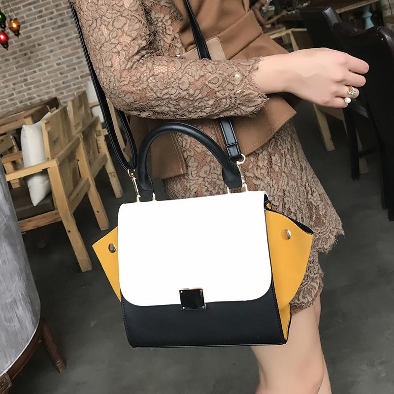 Hip Trapeze Leather Tricolor Hand And Shoulder Bag