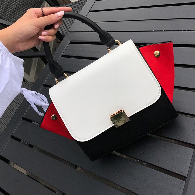 Hip Trapeze Leather Tricolor Hand And Shoulder Bag