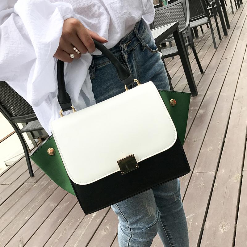 Hip Trapeze Leather Tricolor Hand And Shoulder Bag